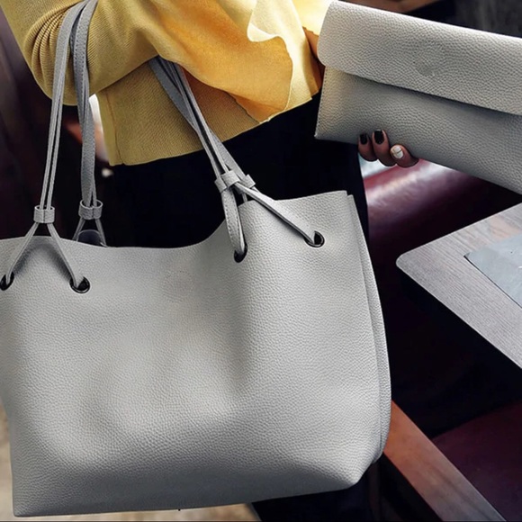 Bags | Gray Tote Bag With Matching Clutch | Poshmark